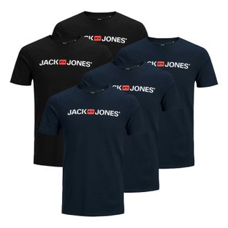 Jack & Jones Herren Shirts T-Shirts Logo Tee Crew Neck 5er Pack, Farbe:Mehrfarbig, Artikel:- Navy/Navy/Navy/Black/Black, Gr&ouml;&szlig;e:2XL