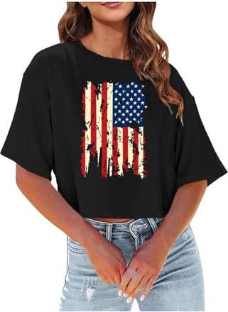 Generic Haut court d&eacute;t&eacute; &agrave; manches courtes pour femme - Coupe ample - Style athl&eacute;tique - D&eacute;contract&eacute; - Demi-chemises tendance et &eacute;l&eacute;gantes - Pour sortir, Noir,