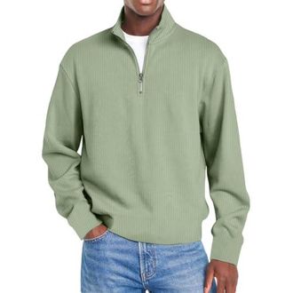 Generic Mokaloha Polo &eacute;l&eacute;gant en velours c&ocirc;tel&eacute; avec fermeture &eacute;clair 1/4 pour homme, vert clair, XXL