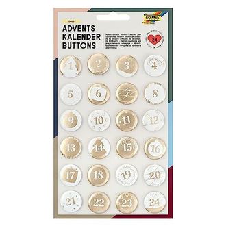 Folia 1219 - Adventskalender Buttons, Perlmutt, 24 Stück, aus Metall, zum Gestalten individueller Adventskalender, weiß/gold
