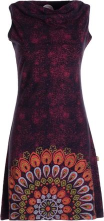 vishes &auml;rmelloses Damen-Kleid mit Mandala in Dunkelrot I Gr&ouml;&szlig;e 4XL (48) I Handgefertigt aus 100% Baumwolle I T-Shirt Kleid I Ideal f&uuml;r Fr&uuml;hjahr & Sommer I Na