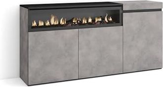 Skraut Home | Sideboard, Highboard | Kommode, Komodenschrank | 150x75x35cm | 3 T&uuml;ren | Elektrokamin. Ma&szlig;e | Moderner Stil | Zement