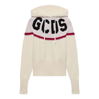 GCDS Logo Strick Cropped Hoodie - - Sweatshirts & Hoodies - Damen - Beige - XS
