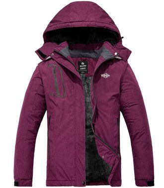 Wantdo Damen Berg Ski Jacke W&auml;rmer Winter Fleece M&auml;ntel Wasserdichter Atmungsaktive RegenM&auml;ntel Outdoor Kapuzen Windbreaker Jacken Lila XL