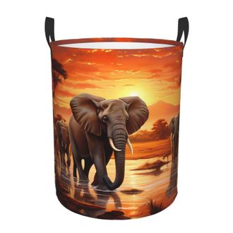 Generic Elefanten Bei Sonnenuntergang W&auml;schekorb Rund Korb W&auml;sche Mit Henkel W&auml;schetonne F&uuml;r Badezimmer Schlafzimmer Decken