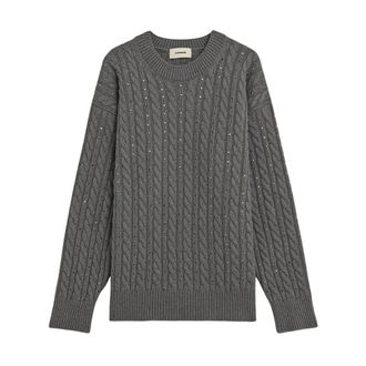 A Paper Kid Homme, Pulls, Gris, Taille: L Maglia a trecce borchie