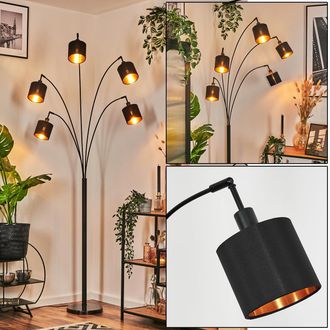 HOFSTEIN Stehleuchte Alsen, moderne Stehlampe mit Marmorfuß aus Metall/Stoff in Schwarz/Kupferfarben, verstellbare Leuchte, Fußschalter, E14, Wohnzimmer, Schla