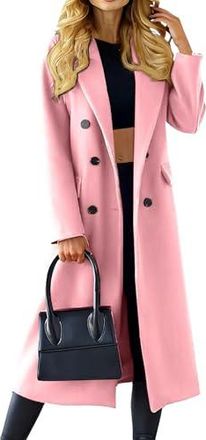 Generic Manteaux dhiver &agrave; double boutonnage &agrave; manches longues pour femme, trench &agrave; revers crant&eacute;, rose, 3XL