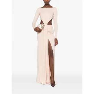 Elisabetta Franchi Ruched Cut-Out Evening Dress - Beige