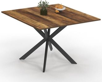 IDMarket Table à manger carrée ALIX 8 personnes pied araignée bois foncé HAWKINS et noir 110 cm