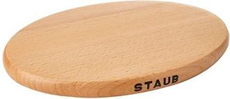 Staub Magnetischer Untersetzer aus Holz, oval, 21x15 cm, Für alle magnetischen Töpfe und Pfannen, Buche, Braun