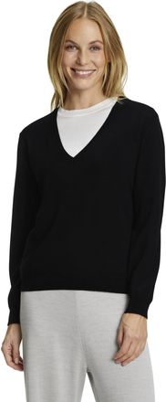 Falke Damen Pullover Basic New Merino V-Neck W Pu Wolle elegant klassisch f&uuml;r Business und Freizeit mit V-Ausschnitt 1 St&uuml;ck, Schwarz Black 3000, S