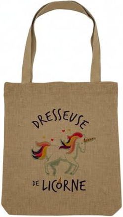 Fabulous Sac Shopping Tote Bag Aspect Lin - Dresseuse de Licorne Cheval Humour Mignon - Sac de Courses Toile Epaisse 360g Beige Naturel Cabas Port&eacute; Epaule Soli
