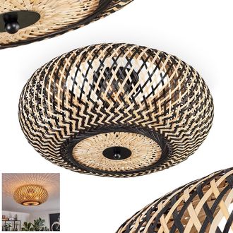 HOFSTEIN Deckenleuchte Bauro, moderne Deckenlampe aus Metall/Bambus in Schwarz/Naturfarben, Deckenleuchte im Boho-Design mit tollem Lichteffekt an der Decke, Ø