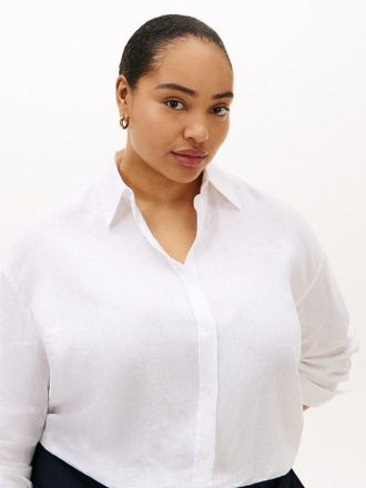 Tommy Hilfiger Langarmbluse CRV ESS LINEN ROUND HEM SHIRT in gro&szlig;en Gr&ouml;&szlig;en, oversize