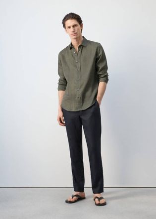 Mango Chemise regular fit 100 % lin vert moyen - Homme - XS - MANGO MAN