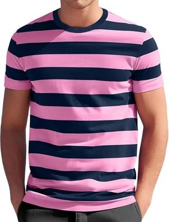 Generic T-shirt ray&eacute; en coton &agrave; manches courtes pour homme - Rayures multicolores - Loisirs - &Eacute;t&eacute; - D&eacute;contract&eacute; - Chemise de sport basique - S&eacute;chage rapide - 