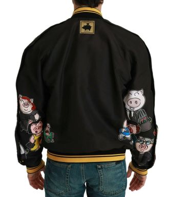 Dolce & Gabbana Mens Black Year Of The Pig Bomber Jacket Polyester Clothing