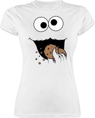 Shirtracer Shirt Damen - Karneval & Fasching - Keks Monster I Kr&uuml;melmonster I Cookie Monster - M - Wei&szlig; - Partner t-Shirts f&uuml;r sie und ihn Faschings Tshirt Karne