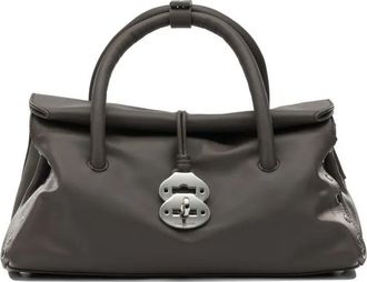 Zanellato Hobo Bags - Brown Leather Shoulder Bag With Silver-Tone Turn-L - Gr. unisize - in Schwarz - f&uuml;r Damen