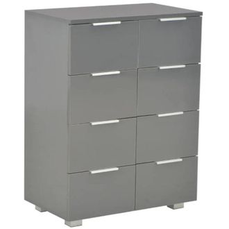 vidaXL Vidaxl - Buffet gris brillant 60x35x80 cm - 8 tiroirs en agglom&eacute;r&eacute; avec finition brillante - Meuble de rangement pour chambre