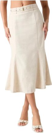 Guess Femme, Jupes, Beige, Taille: 38 FR Ryan Linen Midi Skirt