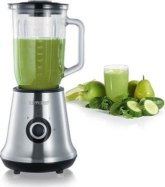 Severin Standmixer mit 1,0L Glas-Mixbehälter, Mixer mit 2 Stufen und Pulse-Funktion, leistungsstarker Küchenmixer mit Edelstahlmesser, ca. 500 W, Edelstahl/Sc