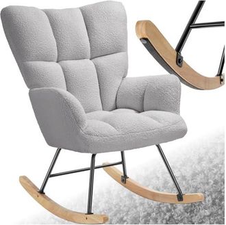 TecTake Rocking Chair Fauteuil &agrave; Bascule avec Accoudoirs Fauteuil scandinave Motif matelass&eacute; Cadre en Acier Fauteuil Salon Veranda Chaise Ergonomique id&eacute;al D&eacute;