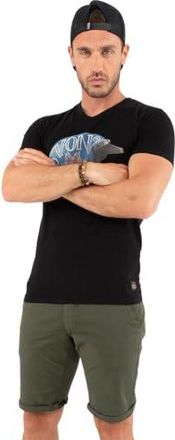 Von Dutch Tee Shirt Homme 100% Coton, T-Shirt Homme Wind, Col V & Manches Courtes, Noir Taille L