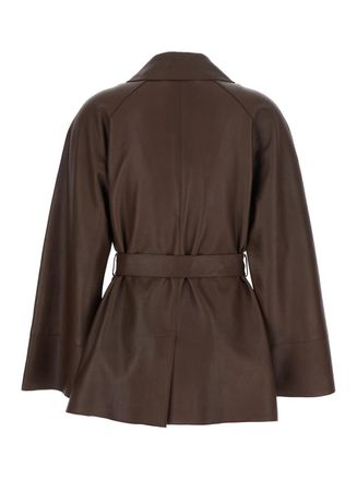 P.A.R.O.S.H. Womens Leather Jacket Wide Collar Brown Lamb Blazers