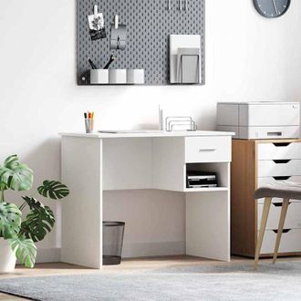 vidaXL Vidaxl - Bureau avec tiroir Blanc 90 x 49.5 x 75 cm Bois ding&eacute;nierie
