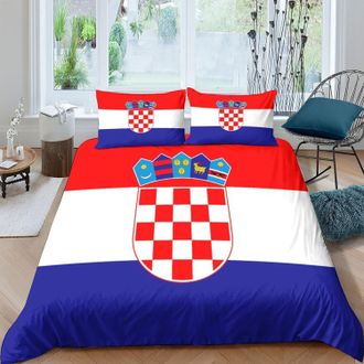 Generic Kroatien-Flagge M&auml;dchen Junge Kinder 3D Gedruckter Bettw&auml;schegarnitur Bettbezug Set Bettw&auml;sche Reissverschluss Und 2 Kissenbez&uuml;ge Weich Microfaser 3 T