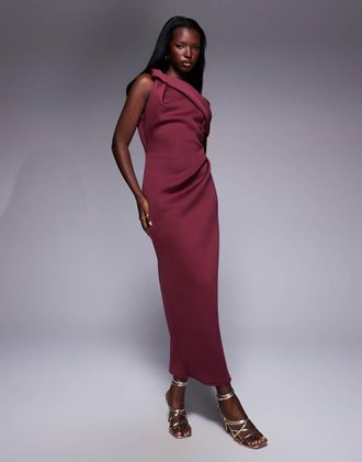 Asos Midikleid aus neoprenartigem Stoff in dunklem Kirschrot mit One-Shoulder-Tr&auml;ger