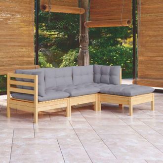 vidaXL 4-tlg. Garten-Lounge-Set mit Grauen Kissen Kiefernholz vidaXL