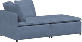 vidaXL Modulares Sofa mit Fußhocker Kissen Cordstoff Blau Vidaxl