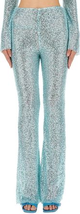 Self Portrait Beaded Slim-Fit Trousers - Blue