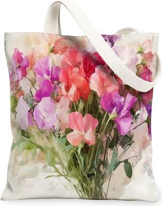 Generic Sac fourre-tout en toile r&eacute;utilisable pour le shopping, 33 x 38,1 cm, motif floral aquarelle, sac d&eacute;picerie r&eacute;utilisable pour femme, plage botanique, 