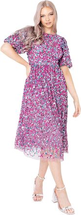 Maya Womens Ladies Dress for Special Ocassions Midi Baloon Sleeve Crew Neck Size 6