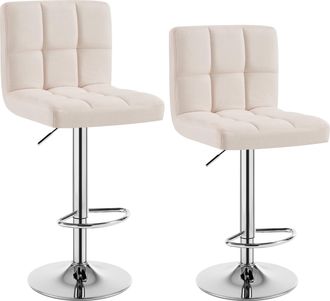 Woltu Barhocker 2er Set Barstühle Cremeweiß, Höhenverstellbar, Drehstühle, Küchenstühle mit Rückenlehne und Fußstütze, Robuster Metallrahmen, gemütliche fei