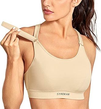Syrokan Femme Soutien-Gorge de Sport Grande sans Armatures Taille Impact Fort Beige 95H