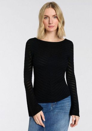HUGO BOSS Strickpullover Falonina Premium Damenmode mit feinem Lochstrickmuster in Zick-Zack Struktur