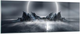 Arttor Panorama Bilder auf Glas Futurismus Sturm Mond Glasbild 140x50cm Wandbilder Dekoration Wohnzimmer Schlafzimmer Küche Groß XXL Wanddeko Bild im Glas Wa