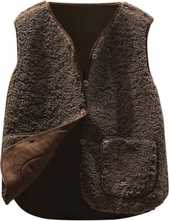 Minetom Femme Gilet En Molleton Polaire Doux Sans Manche Coupe Classique Grandes Filles Couleur Unie Blouson Bouton Matelassée Veste Avec Poches A Marron XL