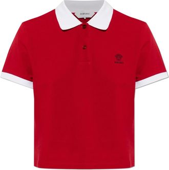 Versace Femme, Tops, Rouge, Taille: 36 FR Polo en Piqu&eacute; de Coton Brod&eacute;