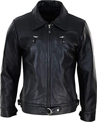 Infinity Leather Blouson Coupe carr&eacute;e pour Homme en Cuir avec Fermeture &eacute;clair Style Vintage - Noir-Marron XL
