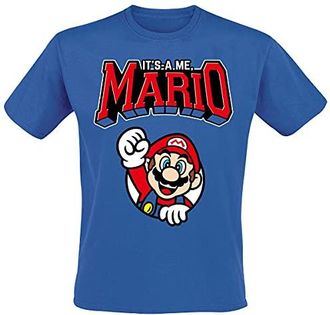 Nintendo Varsity Homme T-Shirt Manches Courtes Bleu L 100% Coton Regular/Coupe Standard