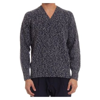 Drumohr Blauer V-Ausschnitt Wollpullover - - Knitwear - Herren - Blau - M