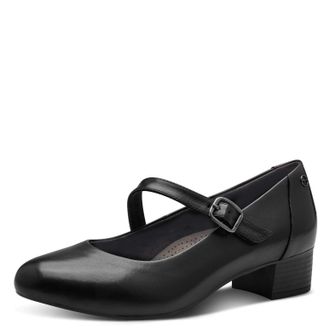 Tamaris Comfort Damen Pumps mit Riemen aus Leder mit Klettverschluss, Schwarz (Black), 37 EU