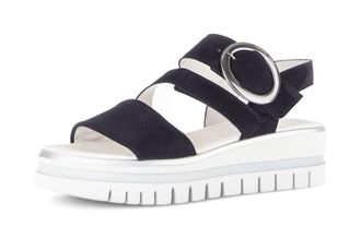 Gabor Keilsandalette GABOR, Damen, Gr. 37, schwarz (nachtblau), Ziegenveloursleder, Schuhe, Plateau, Riemchensandale mit Keilabsatz