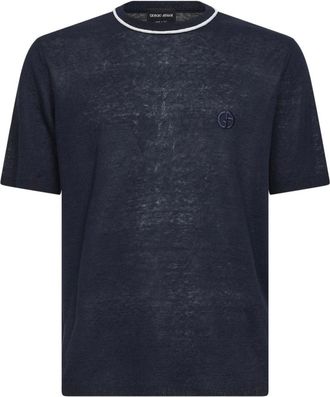 Giorgio Armani Homme, Tops, Bleu, Taille: S Pull ras du cou en lin et soie